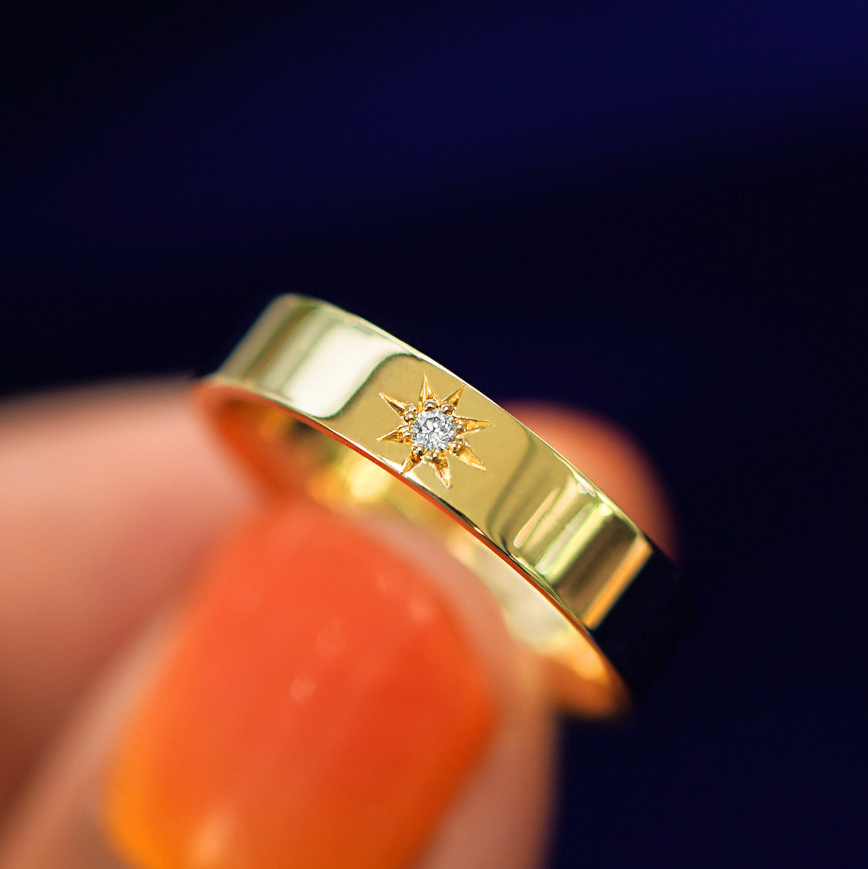 Automic Gold Engraved Star Diamond Band | Sustainable Fine Jewelry