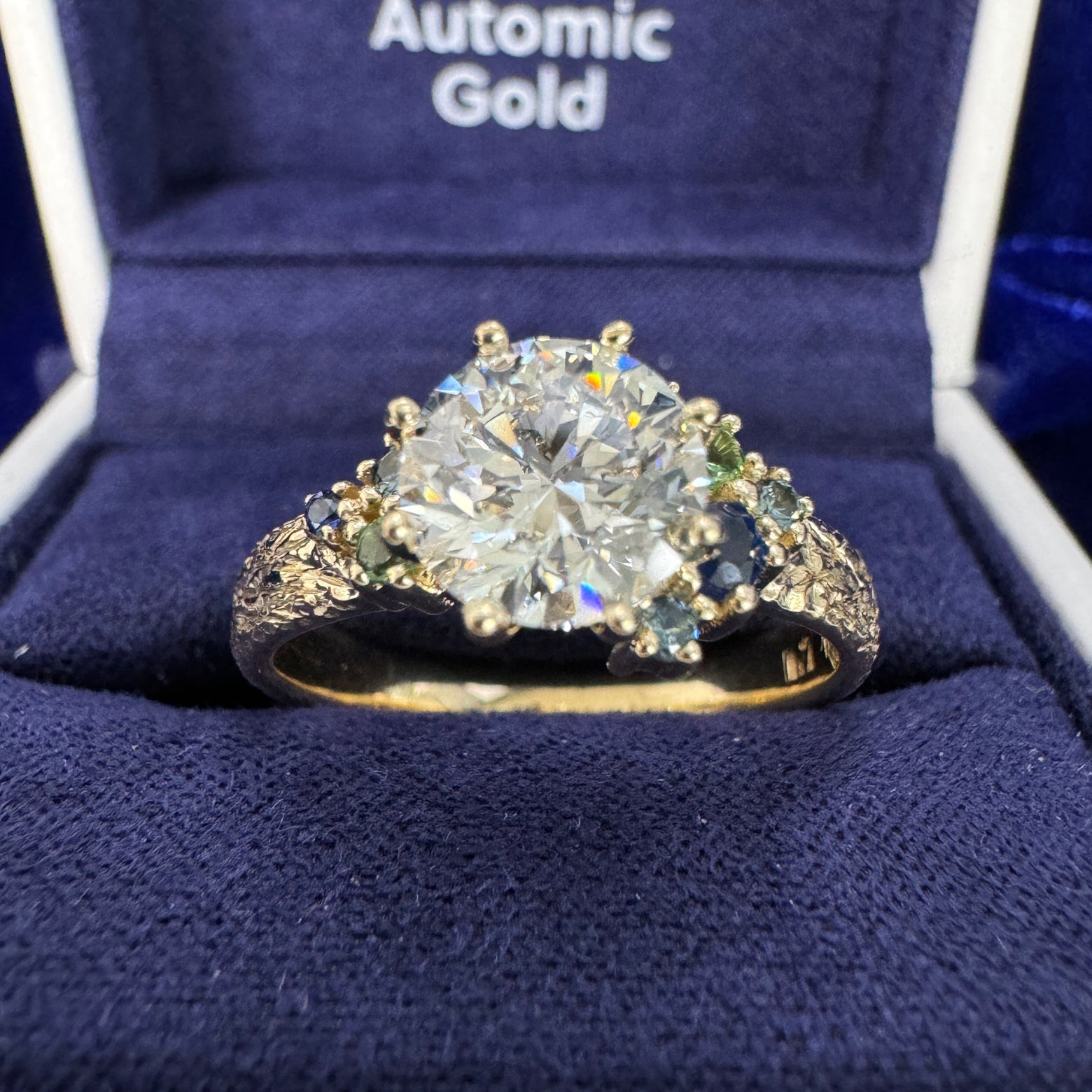 14k Yellow Gold Prongs-set 1.50ct D/VS 7.3mm Round Lab Diamond w/ Blue ...