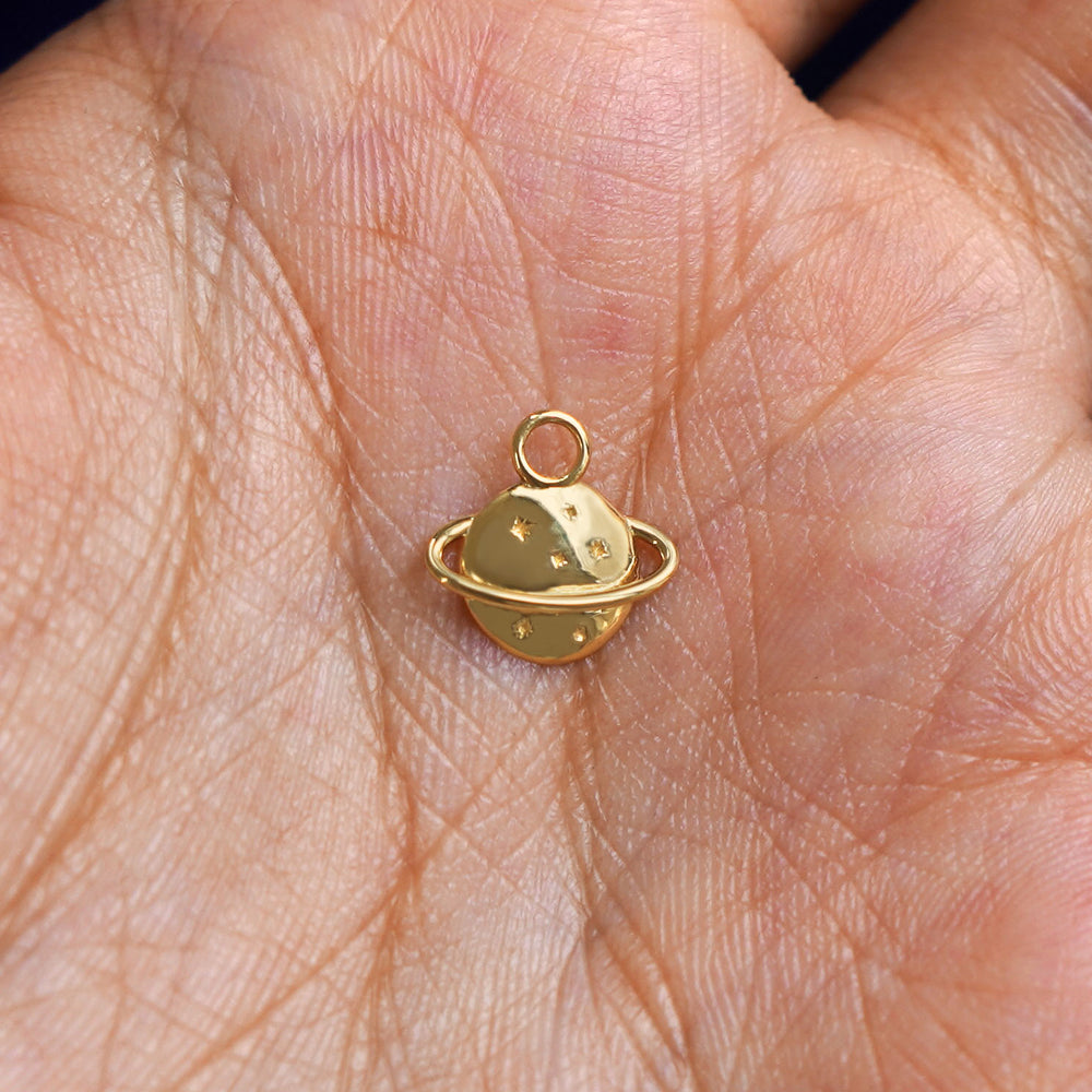 Automic Gold Saturn Charm | Minimalist Sustainable Fine Jewelry