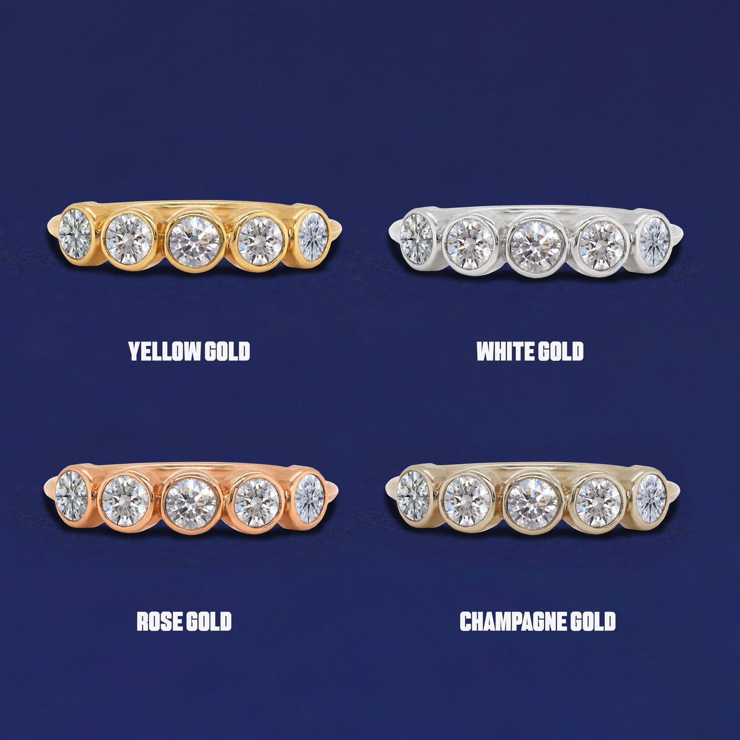 5 Diamonds Ring - 14k Gold Fine Jewelry - Automic Gold